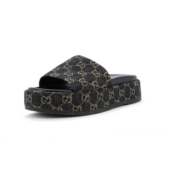 Gucci | Shoes | Gucci Womens Angelina Platform Slide Sandals Gg Denim ...